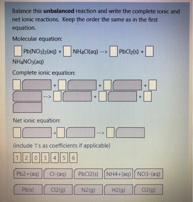 Solved Balance this unbalanced reaction and write the | Chegg.com