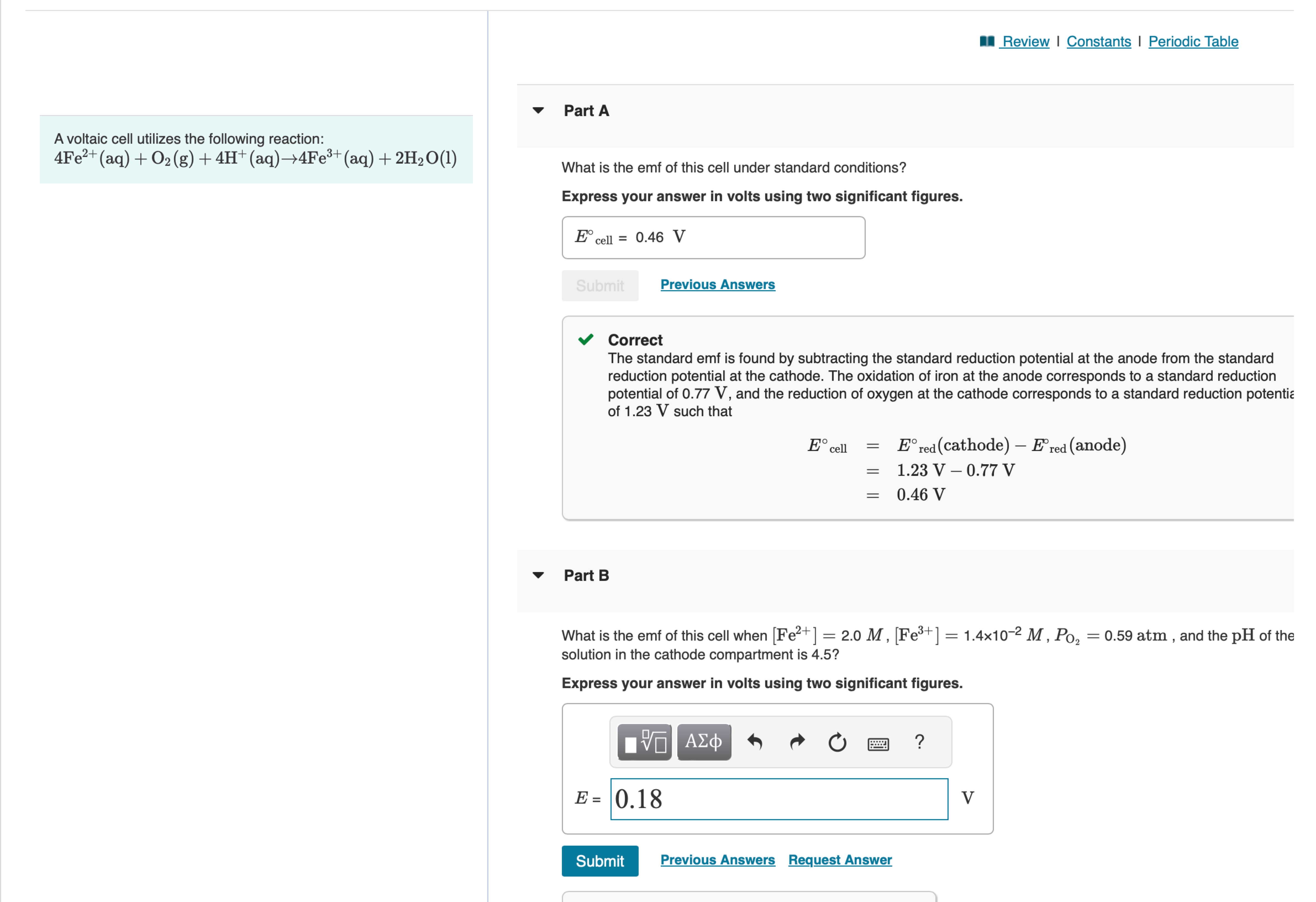 Solved Part AA voltaic cell utilizes the following | Chegg.com