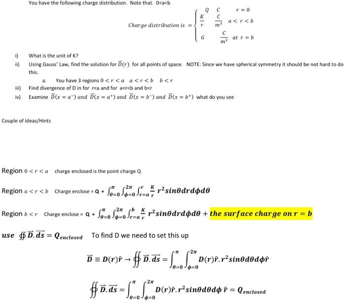 Solved You have the following charge distribution. Note | Chegg.com