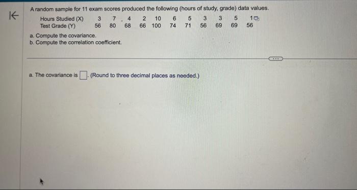 Solved a. Compute the covariance. b. Compute the correlation | Chegg.com