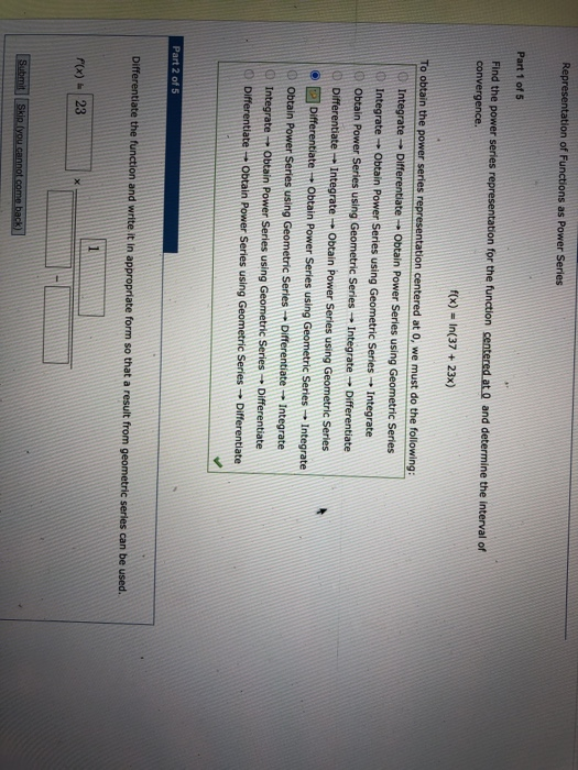Solved Representation of Functions as Power Series Part 1 of | Chegg.com