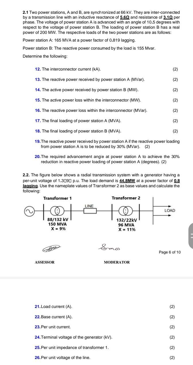 Solved 2.1 Two power stations, A and B, are synchronized at | Chegg.com