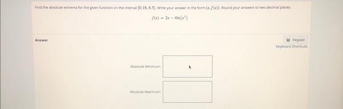 Solved Find the absolute extrema for the given function on | Chegg.com