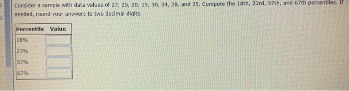 Solved Consider a sample with data values of 27, 25, 20, 15, | Chegg.com