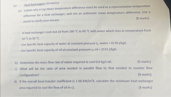 Solved Q3 Heat Exchangers (30 Marks) (a) Explain why a Log | Chegg.com
