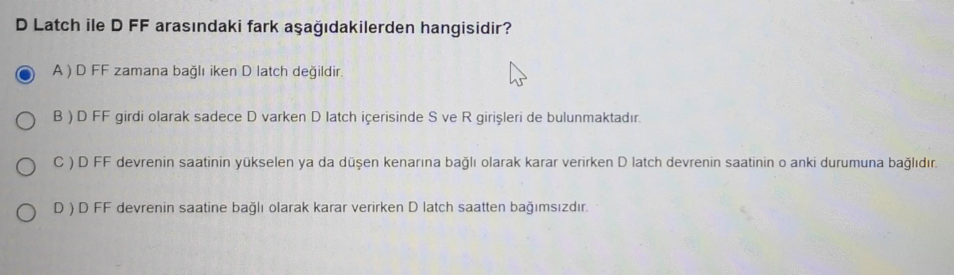 Solved D Latch ile D FF arasındaki fark aşağıdakilerden | Chegg.com