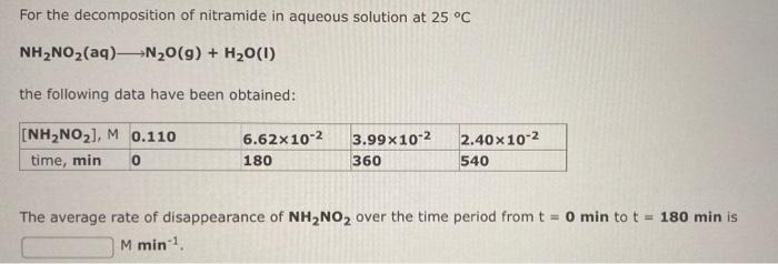 Solved For the decomposition of nitramide in aqueous | Chegg.com