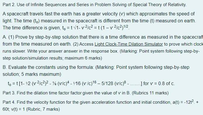 Solved Part 2. Use of Infinite Sequences and Series in | Chegg.com