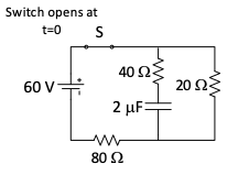 Solved Switch opens atIn the circuit shown, switch S has | Chegg.com