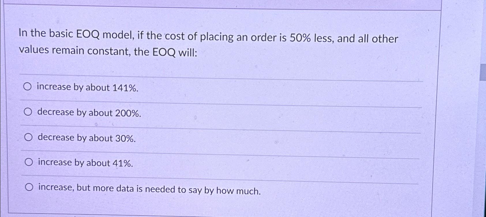 Solved In the basic EOQ model, if the cost of placing an | Chegg.com