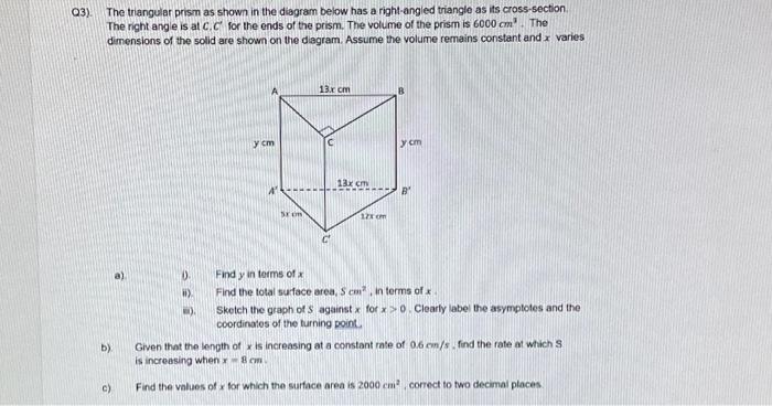 Solved Q3). The triangular prism as shown in the diagram | Chegg.com