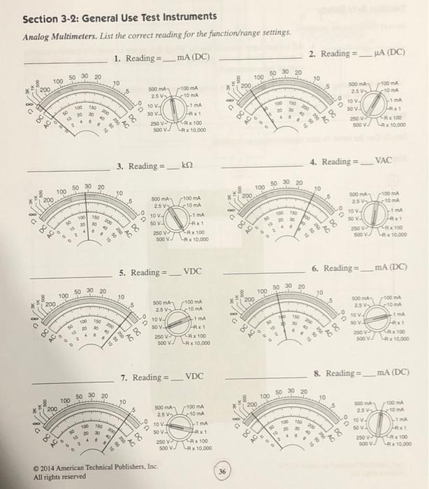Solved Analog Multimeters. List the correct reading for the | Chegg.com