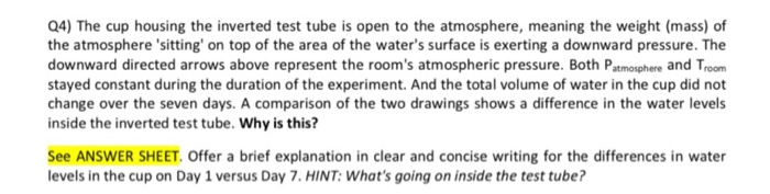 Q4) The cup housing the inverted test tube is open to | Chegg.com