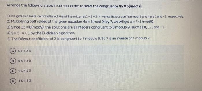 Solved Arrange the following steps incorrect order to solve | Chegg.com