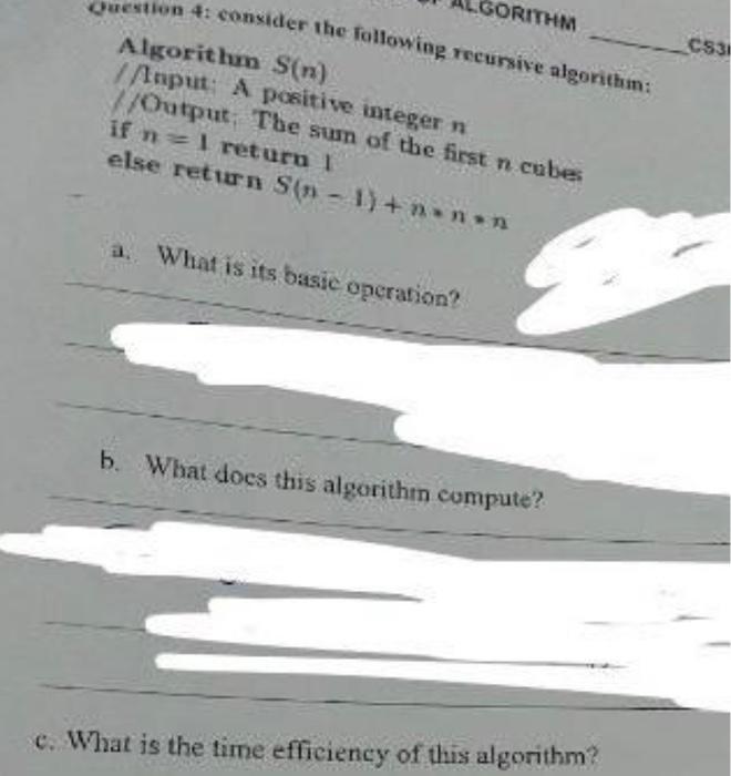 Solved ORITHM Question 41 consider the following recursive | Chegg.com