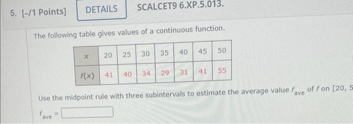 Solved The following table gives values of a continuous | Chegg.com