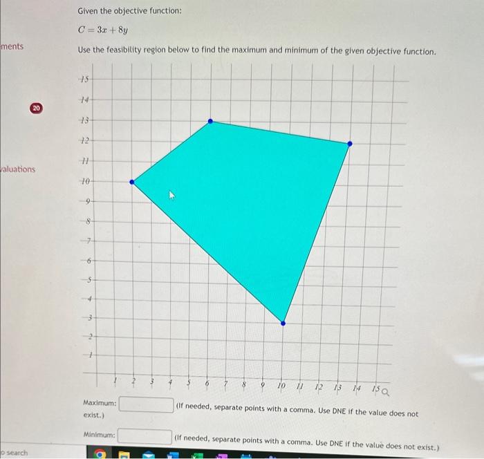 Solved Given The Objective Function C 3x 8y Exist