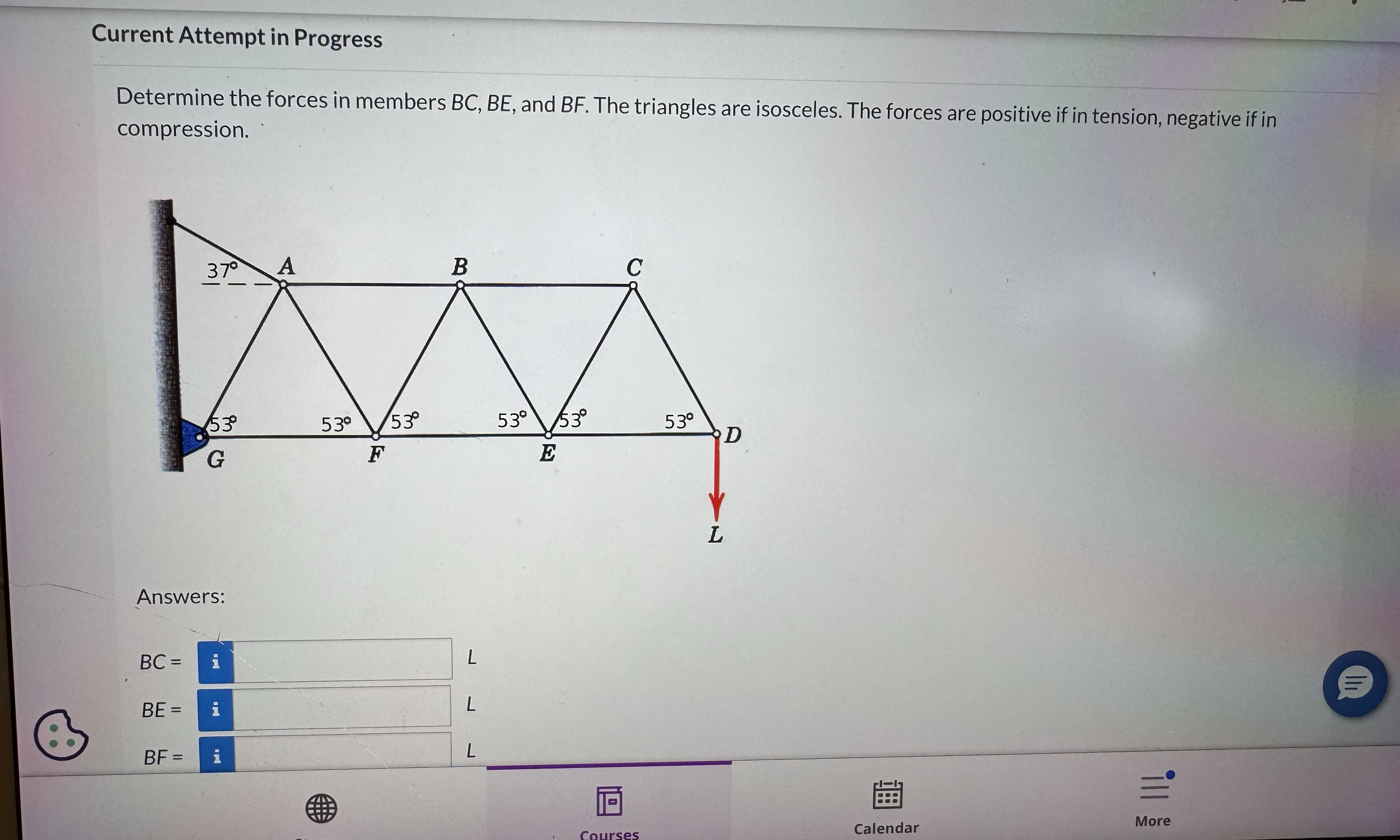 Solved Current Attempt in ProgressDetermine the forces in | Chegg.com