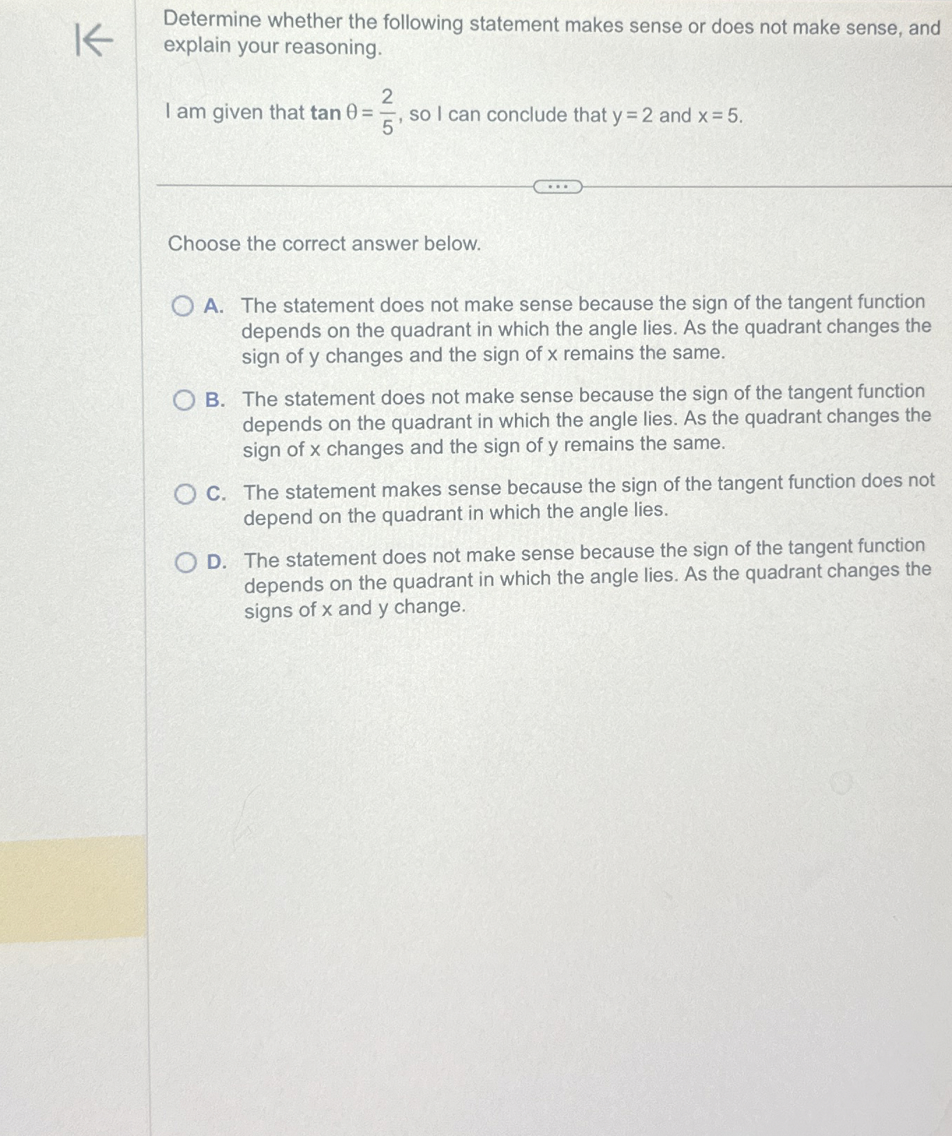 Determine whether the following statement makes sense | Chegg.com