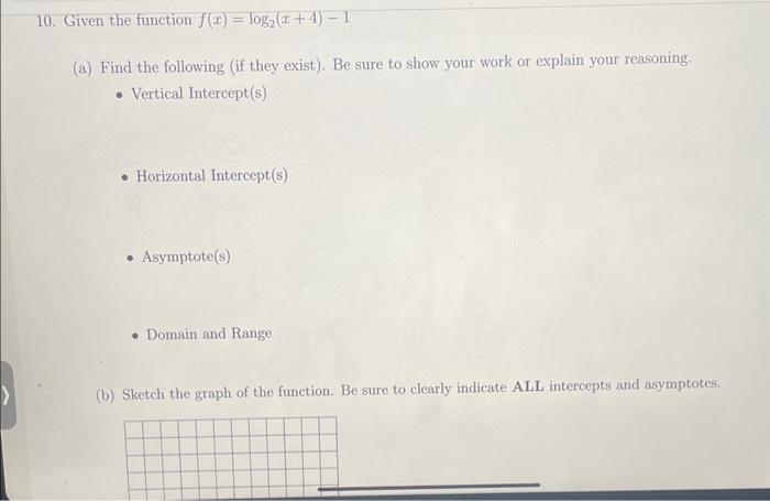 Solved 0. Given the function f(x)=log2(x+4)−1 (a) Find the | Chegg.com