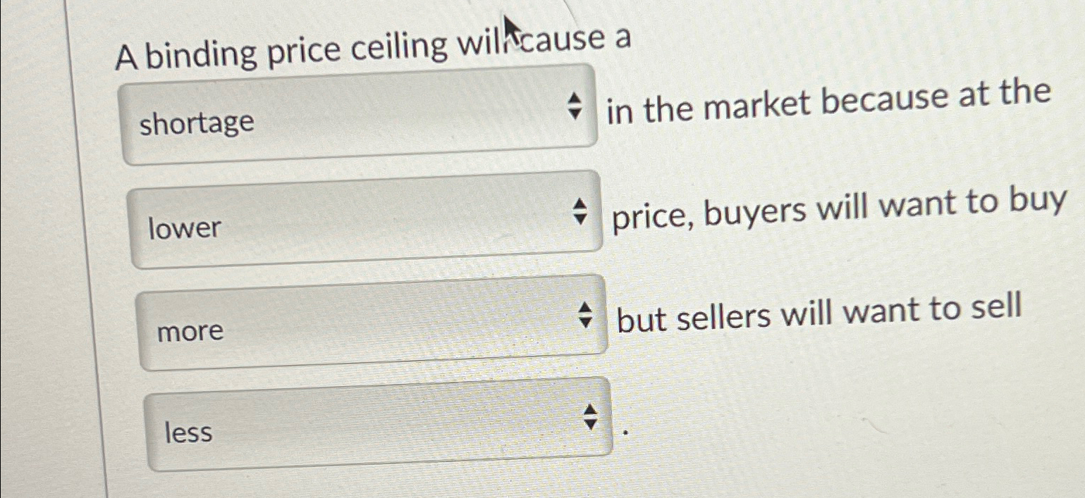 Solved A binding price ceiling wilf cause ain the market | Chegg.com