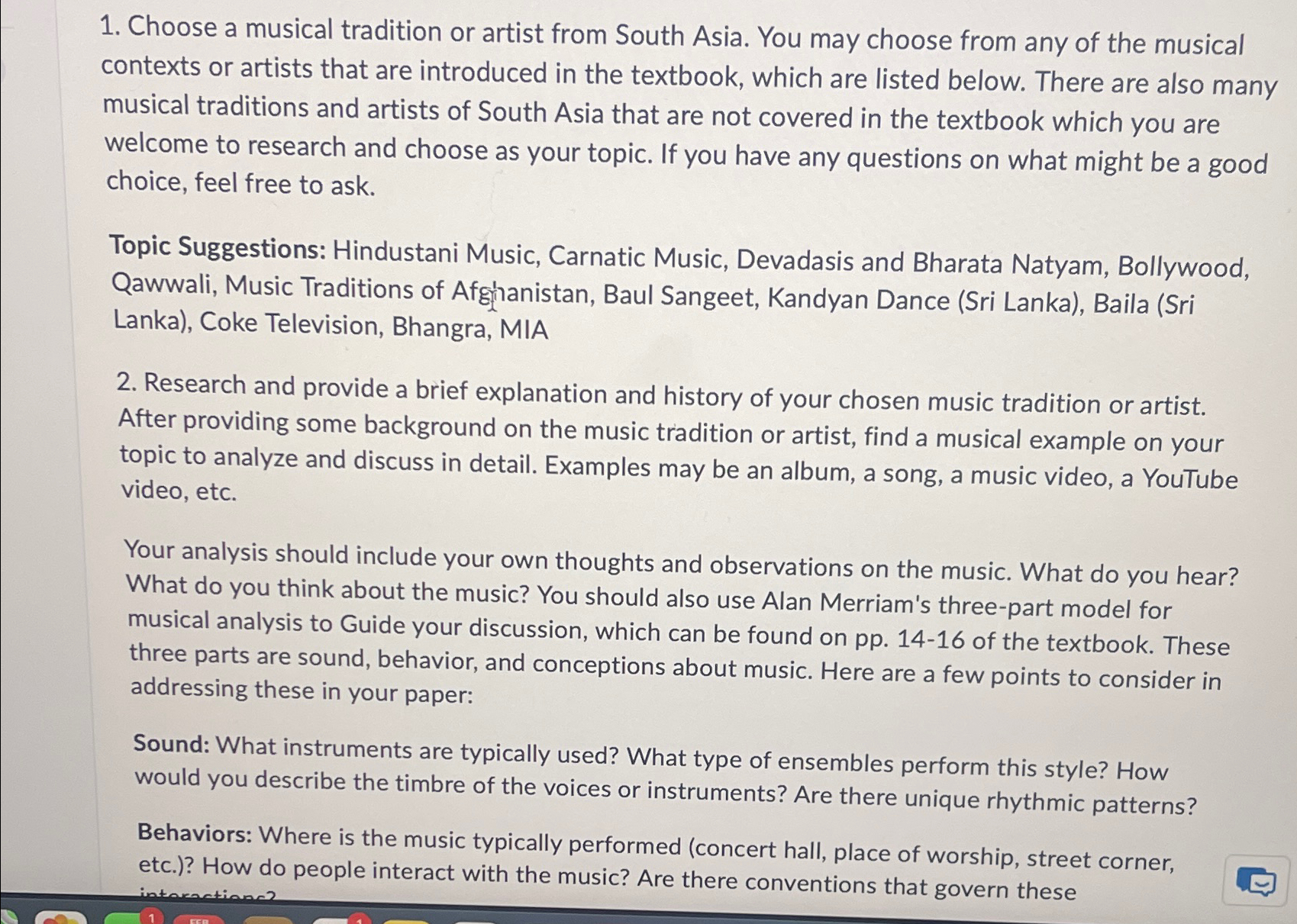 Solved Choose a musical tradition or artist from South Asia. | Chegg.com