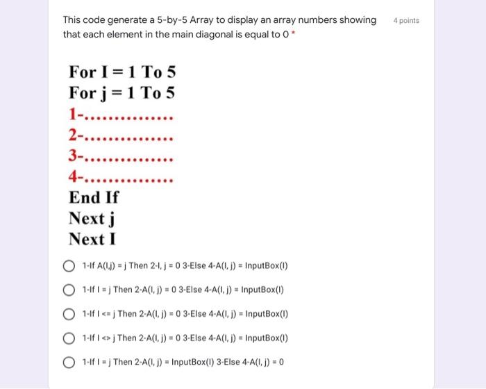 Solved 4 points This code generate a 5-by-5 Array to display | Chegg.com