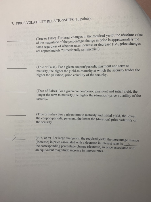 Solved 7. PRICE-VOLATILITY RELATIONSHIPS (10 points): (True | Chegg.com