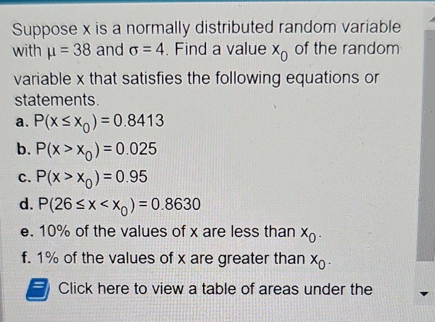 Solved Suppose x is a normally distributed random variable | Chegg.com