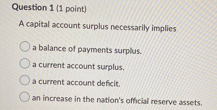 Solved Question 1 (1 point) A capital account surplus | Chegg.com
