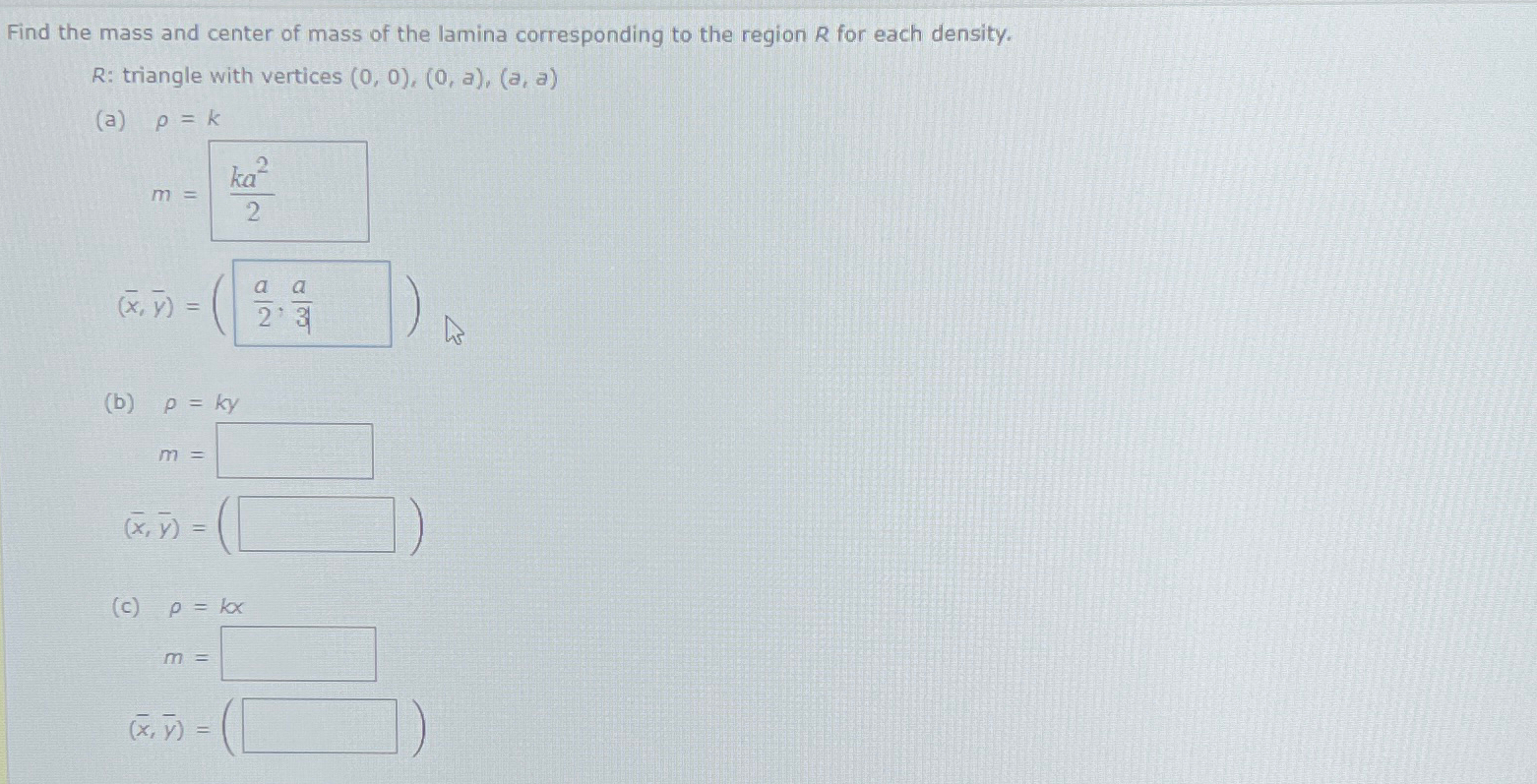 Solved Find the mass and center of mass of the lamina | Chegg.com