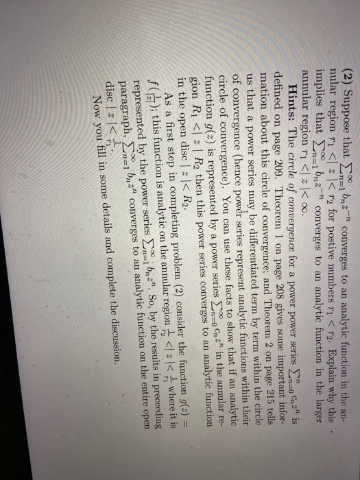 (2) Suppose that nl bnz- converges to an analytic | Chegg.com