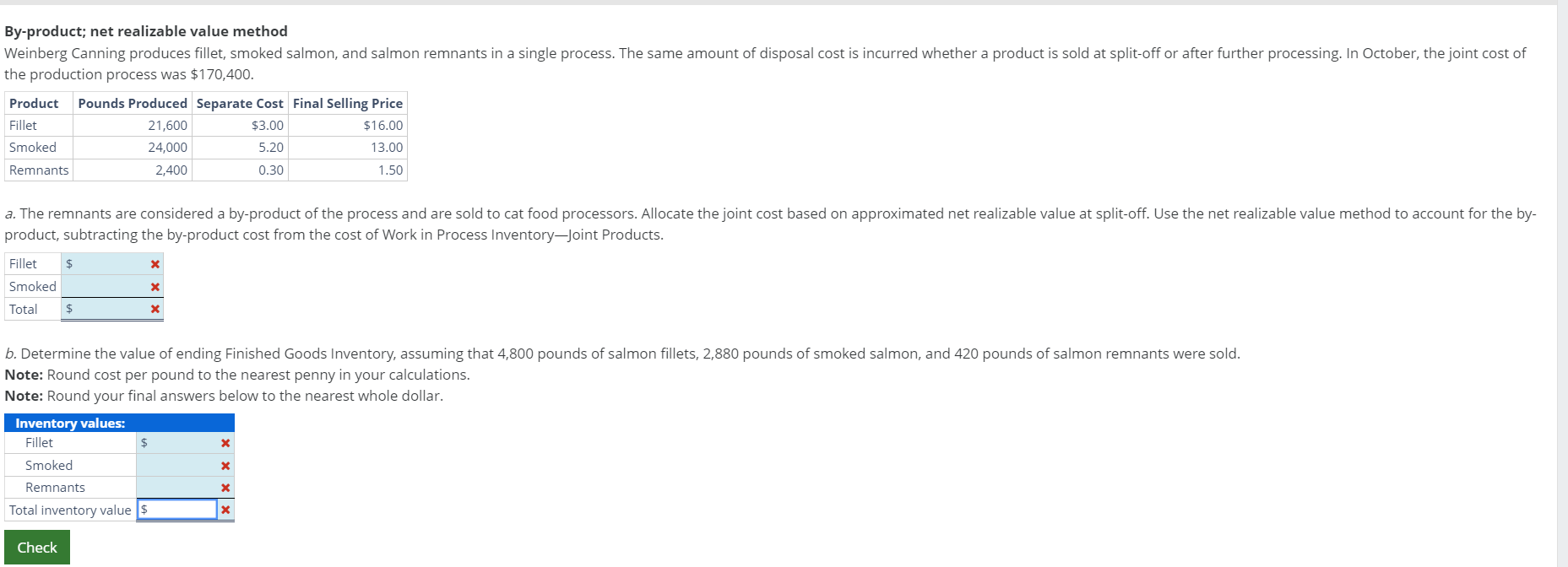 Solved By-product; net realizable value methodthe production | Chegg.com