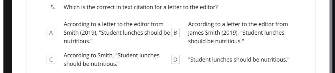 Solved Which is the correct in text citation for a letter to | Chegg.com