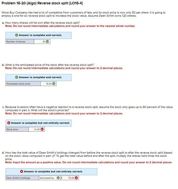 Solved Problem 18-20 (Algo) ﻿Reverse stock split | Chegg.com
