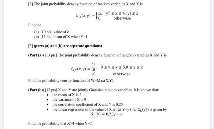 Solved [2] The joint probability density function of random | Chegg.com