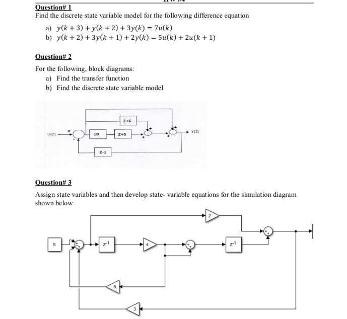 Question# 1 Find the discrete state variable model | Chegg.com