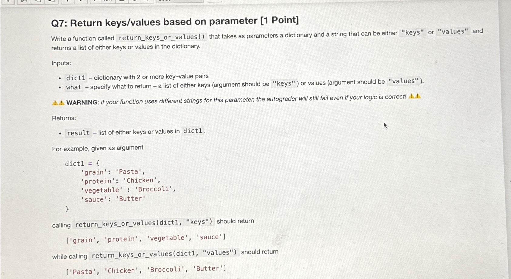 Solved Q7: Return keys/values based on parameter [1 | Chegg.com