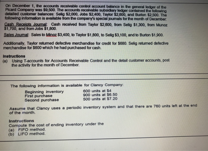 Solved on december 1, the accounts receivable control | Chegg.com