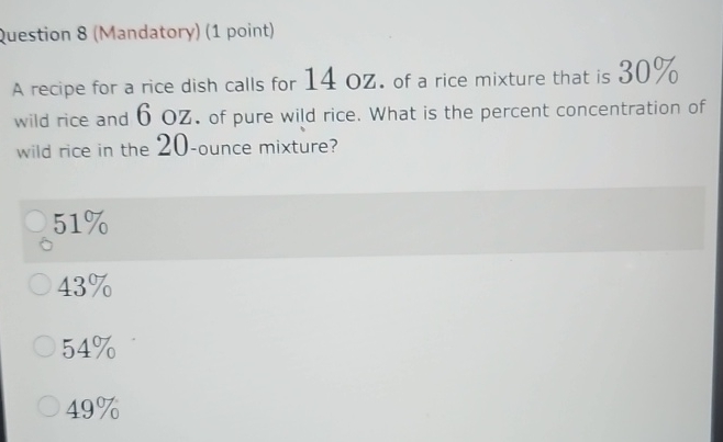 Solved Ruestion 8 (Mandatory) (1 ﻿point)A recipe for a rice | Chegg.com