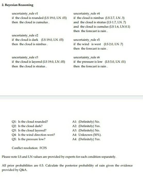 Solved 2. Bayesian Reasoning uncertainty_rule rl if the | Chegg.com