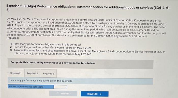 Solved Exercise 6 8 Algo Performance Obligations Customer