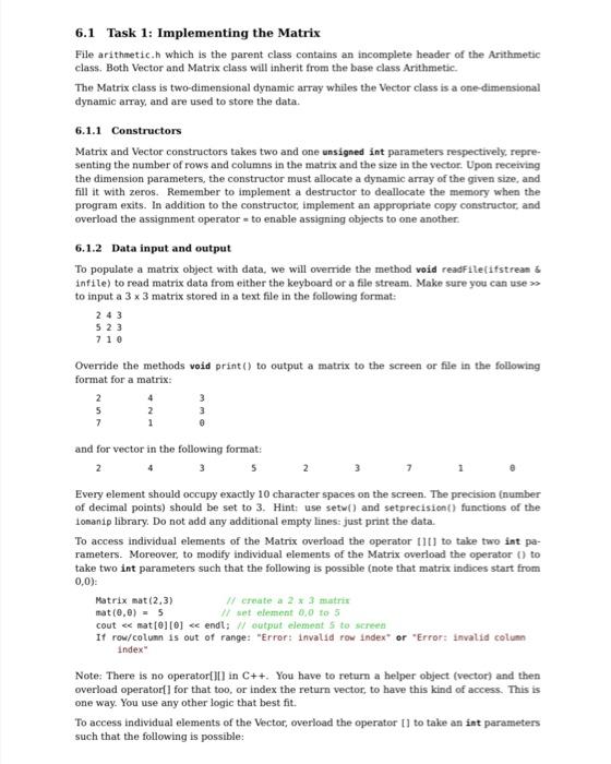 Solved 6.1 Task 1: Implementing the Matrix File arithmetic.h | Chegg.com