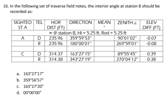 Solved In the following set of traverse field notes, the | Chegg.com
