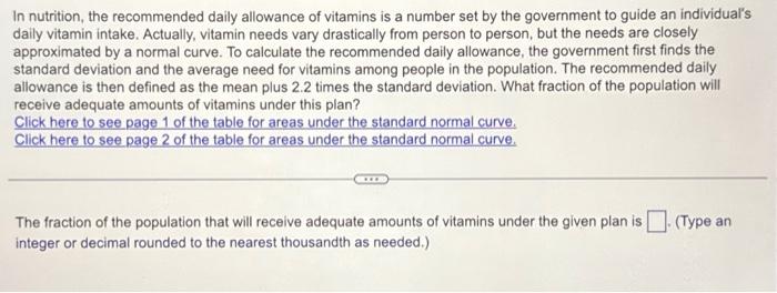 Solved In nutrition, the recommended daily allowance of | Chegg.com