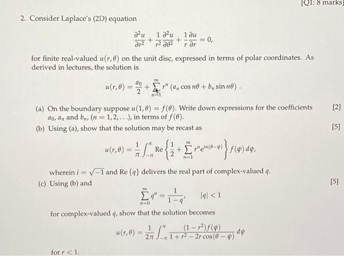 Solved 2. Consider Laplace's (2D) equation | Chegg.com