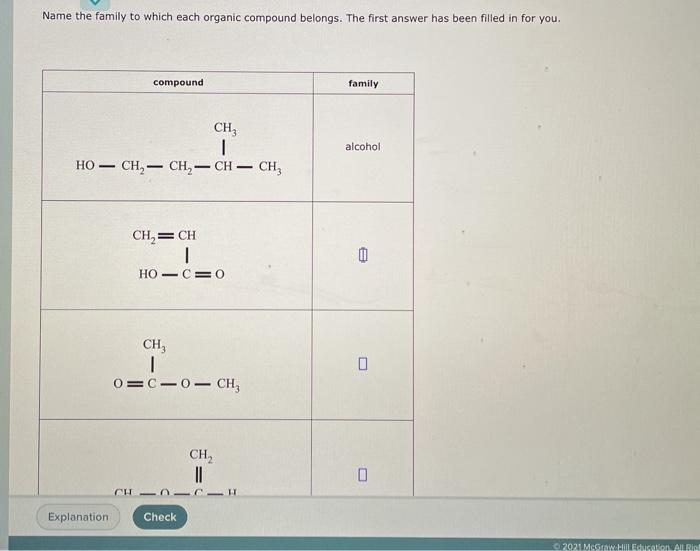 Solved Name the family to which each organic compound | Chegg.com