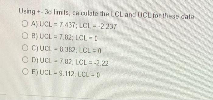 Solved Using +- 3o limits, calculate the LCL and UCL for | Chegg.com