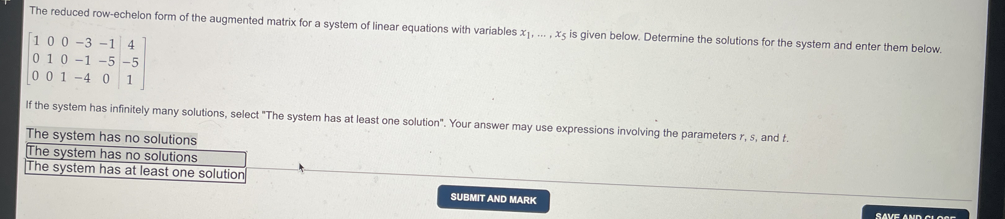 Solved The reduced row-echelon form of the augmented matrix | Chegg.com