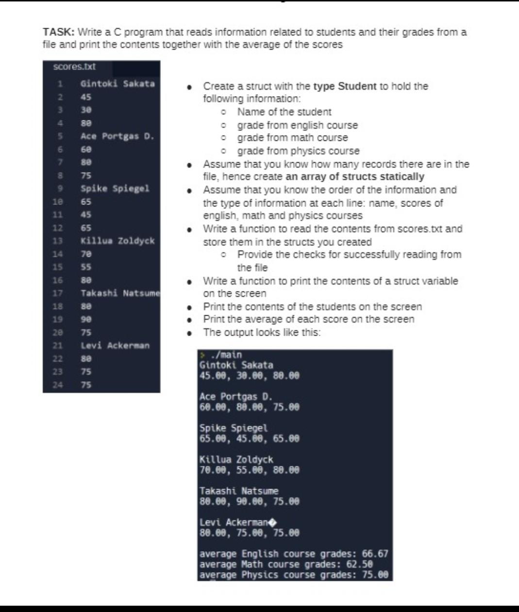 Solved TASK: Write a C program that reads information | Chegg.com